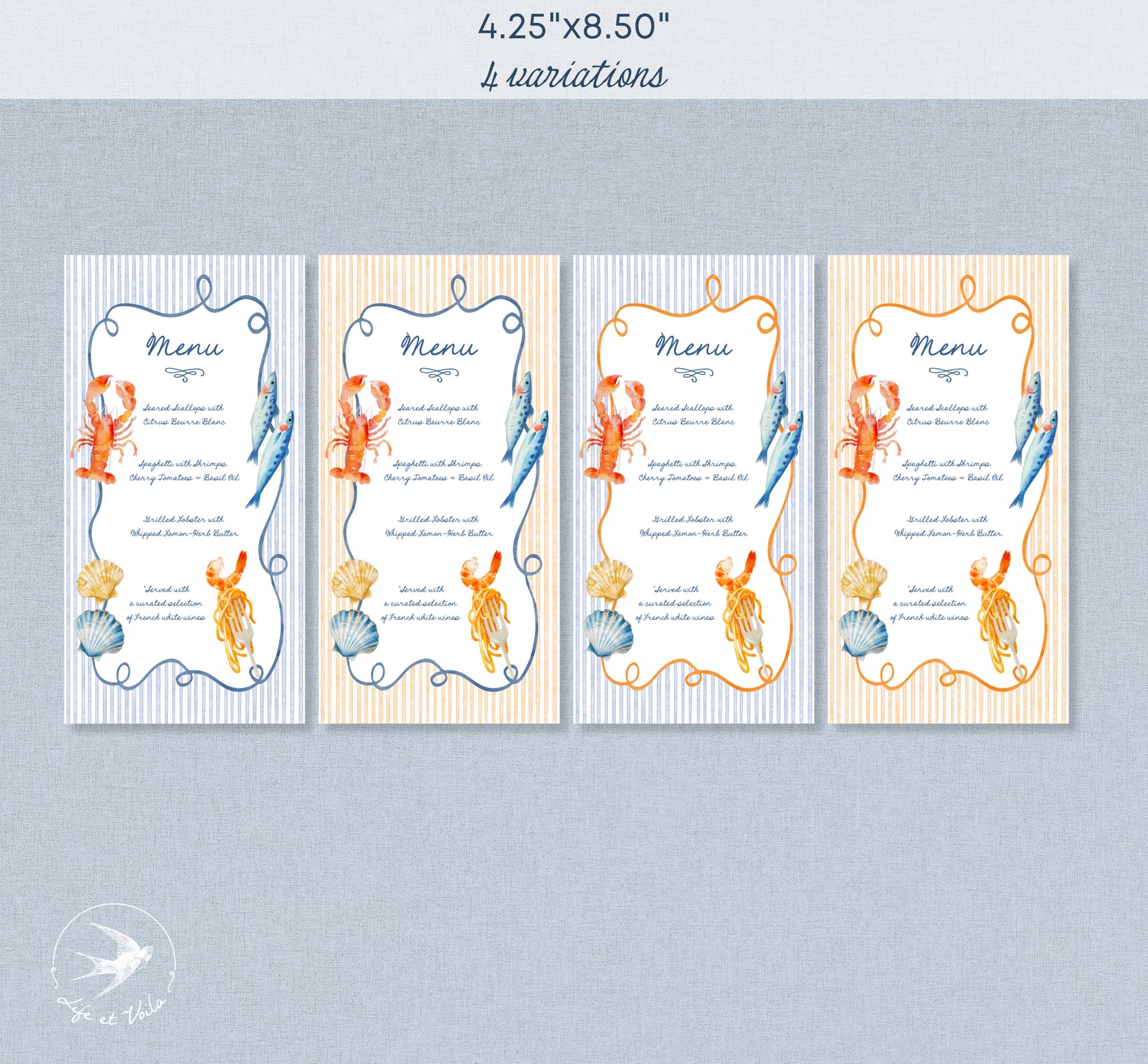 Amalfi Whimsical Seafood Menu | Editable Canva Template – Life et Voilà